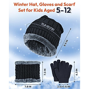 EAONE Kids Winter Hat Gloves Scarf Set, Knitted Toddler Beanie Cap, Mitten Gloves, and Neck Warmer for Boys Girls Aged 5-12