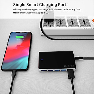 BYEASY Powered USB Hub 3.0, 7-Port USB Splitter with Power Adapter, 3.3 ft Long Cable and BC 1.2 Charging Port for iMac, MacBook Pro/Air, Mac Mini/Pro, PS4, Surface Pro, PC, Laptop, etc