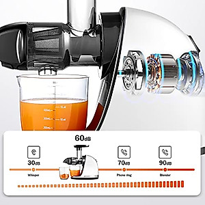 Cold PressJuicer,AMZCHEF Slow Masticating Juicer Machines with Reverse Function, High Juice Yield, Easy Clean with Brush,Recipes for High Nutrient Fruits and Vegetables, White(Updated)