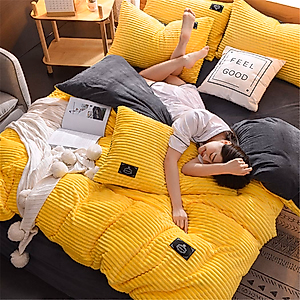 Homebed 4pc 100% Velvet Flannel Duvet Cover, Solid Color, No Inside Filler, Zipper Close (Queen, Grey)