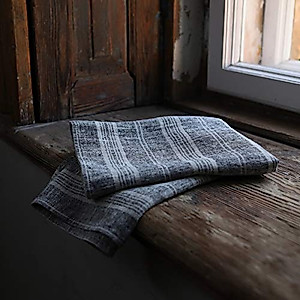 LinenMe Set of 2 Linen Guest Towels, 14" x 17", Black/Natural Striped, 100% linen, Prewashed