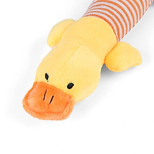 FILFEEL Dog Squeaky Toys, Pet Chew Toy Plush Skin Stuffless and Sound Fun Animal Shape Types Tug & Interactive for Gift(Yellow Duck)