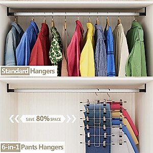 Hangers，Pants & Skirt Hangers Space Saving Hanging Closet Organizer and Storage，Clothes Hangers with 360° Swivel Hook，Upgrade Skirt Hangers with Clips-2Pack Closet Storage-Pant Hangers