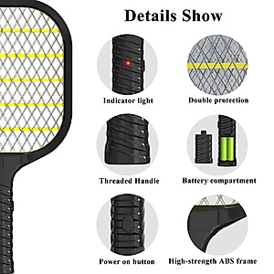 LUOJIBIE Electric Fly Swatter, Battery Operated Bug Zapper Racket, Ultralight Handheld Mosquito Killer for Indoor & Outdoor Pest Control