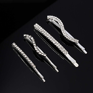 Folansy 16 Pieces Clear Rhinestone Bobby Pin Crystal Hair Pin Metal Hair Clips Decorations for Lady Women Girls,4 Styles Silver