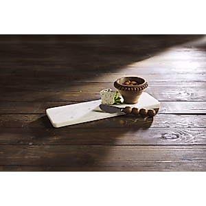 Mud Pie Marble Serving Tray with Wood Beaded Dip Cup and Spreader Set
