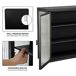 AOCOROE Bathroom Cabinet Wall Mounted with 2 Glass Doors, 3 Metal Shelves, Metal Hanging Cabinet, Wall Cabinets w/Doors & Detachable Shelves for Office, Dining Room Living Room Kitchen Bathroom,Black