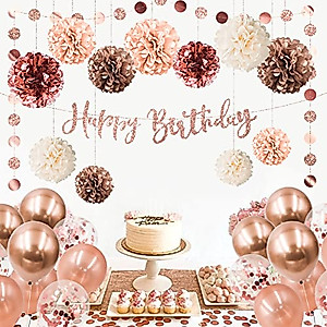 Rose Gold Party Decorations Set 30 Piece Party Supplies with Balloons, Paper Pom Poms, Paper Garland for Wedding, Bridal, and Baby Shower, Birthday Party