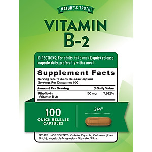 Nature's Truth B2 Vitamin | 100mg | 100 Capsules | Non-GMO & Gluten Free Supplement | Riboflavin