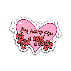 Miraki I'm Here For Red Flags Sticker, Book Lover Sticker, Reading Book Sticker, Book Nerd Sticker, Water Assitant Die-Cut Vinyl Booktok Decals for Laptop, Phone, Water Bottles, Kindle Sticker