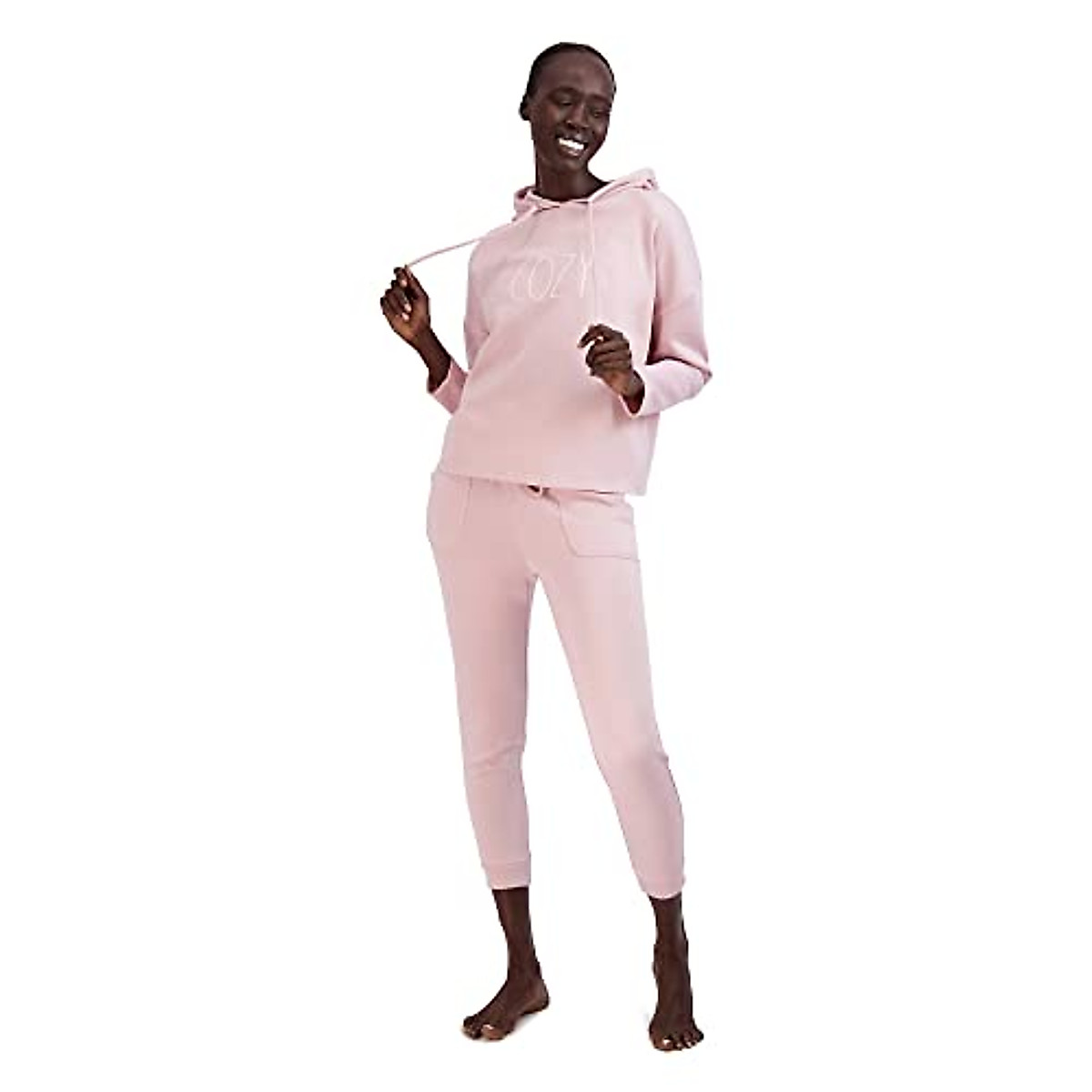 Rae Dunn Women's Matching Lounge Set with Pullover Long Sleeve Graphic Sweatshirt and Drawstring Sweatpants with Pockets 2 Piece, Pink Clay, Large