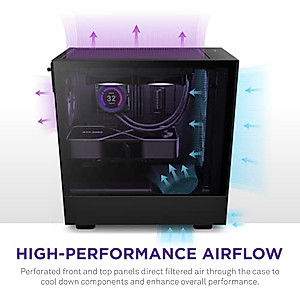 Intel Core i5-13600KF Desktop Processor 14 cores (6 P-cores + 8 E-cores) 24M Cache, up to 5.1 GHz & NZXT H5 Flow Compact ATX Mid-Tower PC Gaming-Case – High Airflow Perforated Front Panel – Black