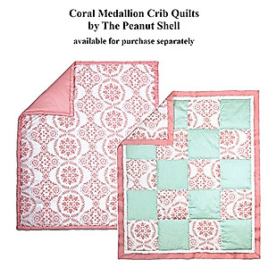 Coral Pink Medallion Fitted Crib Sheet - 100% Cotton Floral Damask Baby Girl Nursery and Toddler Bedding