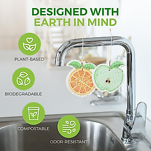 Biodegradable Cellulose Compressed Sponges Bulk - Fruit Shaped Natural Kitchen Sponges Pack of 12 - Eco Friendly Compostable Dish Sponges for Washing Dishes - Odor Free Pop Up Non Scratch Sponges
