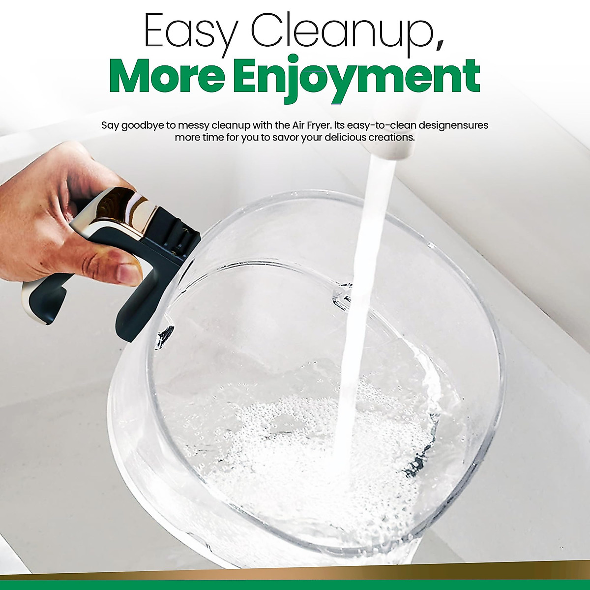 Transonic Glass Basket Air Fryer Oven, 4 Quart Non Toxic Non Stick Easy Cleaning Borosilicate Glass Basket, 8 Cooking Presets, Touch Digital Controls