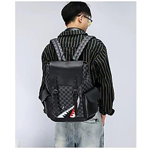 Teslawi Fashion PU leather schoolbag laptop bag leisure business travel multi-functional backpack, college schoolbag (Black)