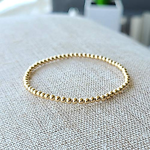 Anela 14kt Gold Filled Bracelet, 3mm Gold Filled Beads, Stretch and Stackable, Waterproof to Swim or Shower, Dainty Woman Bracelet for Everyday Use, Stretch and Stackable, Hand Made in USA
