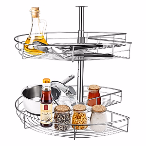 Kidney Chrome Lazy Susan,2 Tier Adjustable Kitchen Corner Cabinet Organizer 32" Blind Corner Shelf for Space Saving Corner Cabinet Blind Shelf