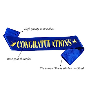 Congratulations Sash for Girl Boy,Blue Satin Gold Foil Glitter Sash,Birthday,Wedding, Retirement,Graduation,Job,Promotion Celebration,Award Ceremony,Baby Shower Party Sign Decorations Gifts
