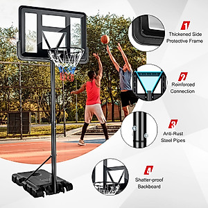 GYMAX Basketball Hoop Outdoor, 4.25 Ft to 10Ft Adjustable Basketball Goal with 44’’ Backboard & 18’’ Basket, All Weather Portable Basketball Stand w/Wheels, for Kids Youth Adult, Indoor Gym, Driveway
