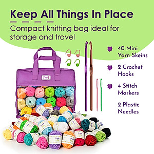 Crochet kit for Beginners| 40 Mini Skeins of Colorful Acrylic Yarn for Crocheting & Knitting (875 Yards), Storage Bag, 2 Crochet Hooks, 4 Crochet Stitch Markers, 2 Needles & 7 PDF Ebooks