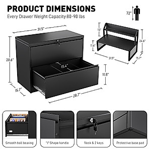 OUYESSIR 2 Drawer File Cabinet with Lock, Filing Cabinets for Home Office, Lateral File Cabinet in Steel Metal, Office Storage Drawers for Legal, Letter, A4 File (Black)