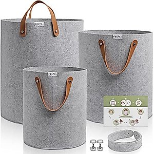 FELFA Felt Storage Basket Set of 3 with interchangeable handles - Perfect for Laundry, Toys, Shoes, Nursery, and Living Room Organization