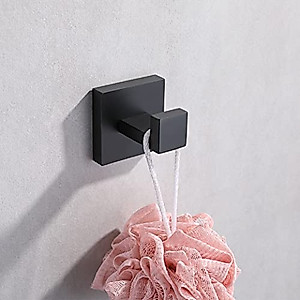 Wieonios Wall Towel Hooks Matte Black Bathroom Bath Towel Hook Stainless Steel, Square Towel Robe Coat Hook Wall Mounted Toilet Kitchen Heavy Duty Door Hanger 4 Pack