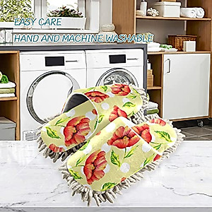 Watercolor Poppy Flower Mop Slippers Shoes Cover for Floor Cleaning Washable Dust Hair Dirty Cleaners Microfiber Mop Socks for Kitchen Office House