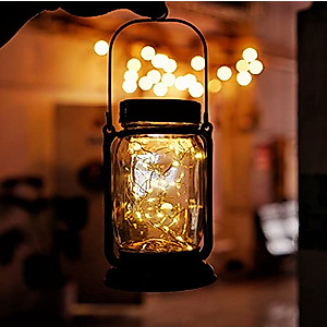 Solar Mason Jar Lantern, 2 Pack 30 LED Hanging Solar Mason Jar Lights Outdoor Retro Waterproof Fairy Lights with Stakes for Garden, Lawn, Patio, Yard, Pathway (2 Pack)