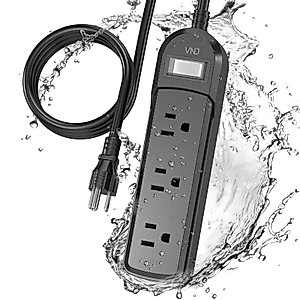 Outdoor Power Strip Weatherproof, 6 FT Outdoor Extension Cord 3 Outlets 1875W Overload Protection, Shock Prevention Surge Protector Power Strip for Kitchen Patio Christmas Lights, Black