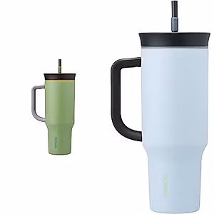 Owala 40oz Stainless Steel Insulated Travel Tumblers, Green & Blue, with Spill Resistant Lid, Straw, Carry Handle (Brave Adventures & The Great Blue)