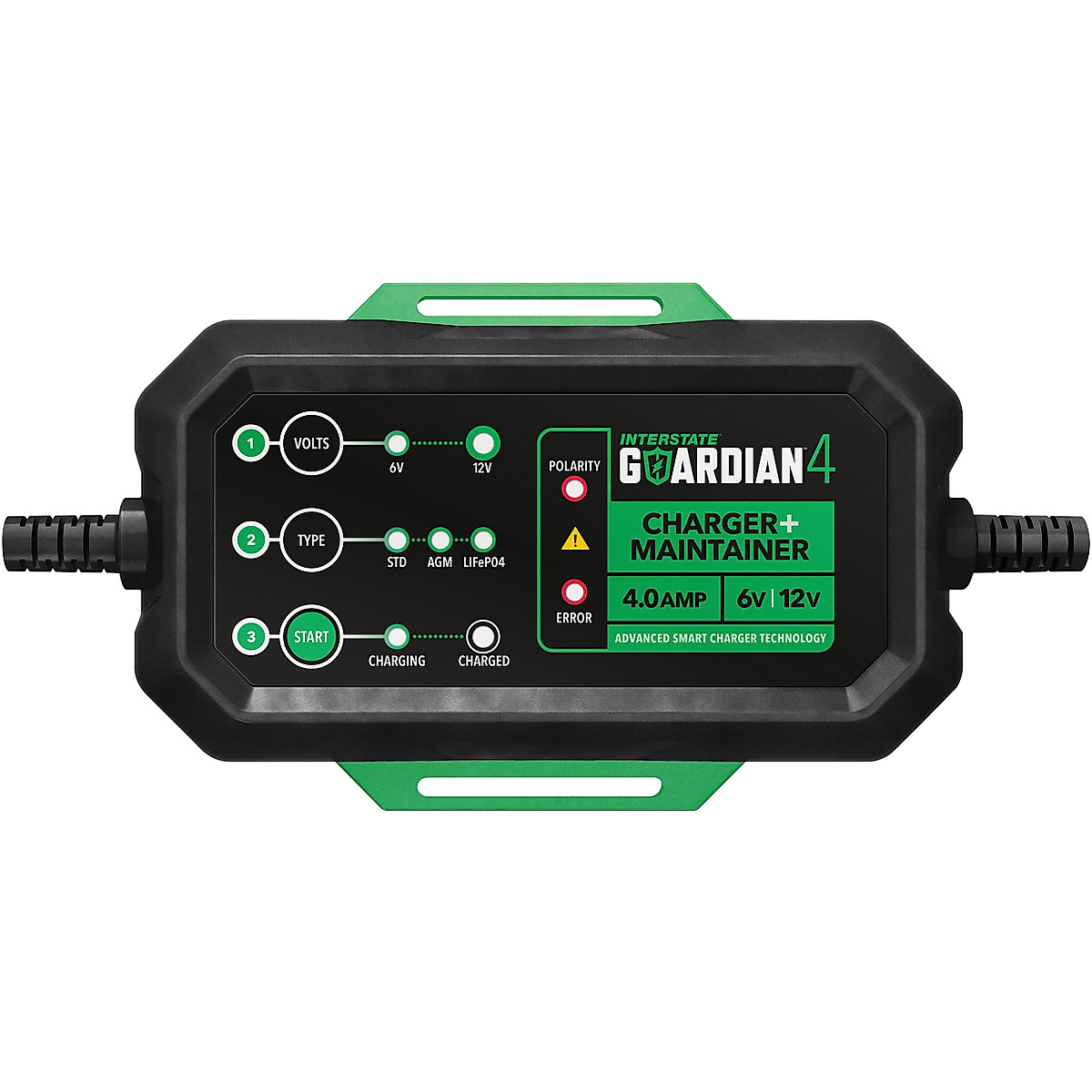 Interstate Batteries 12V, 6V Battery Charger & Maintainer (12V and 6V, 4.0A) Portable, Automatic, Trickle Charging for LiFePO4, Deep-Cycle, Automotive, AGM, Powersports, Boats (CHGIB40)