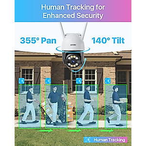 ZOSI C289 1080P WiFi Pan/Tilt Outdoor Security Camera,Home Surveillance PTZ IP Camera,Smart Light Siren Alarm,Color Night Vision,2-Way Audio,Person Vehicle Detection,Phone Remote,Waterproof Setting