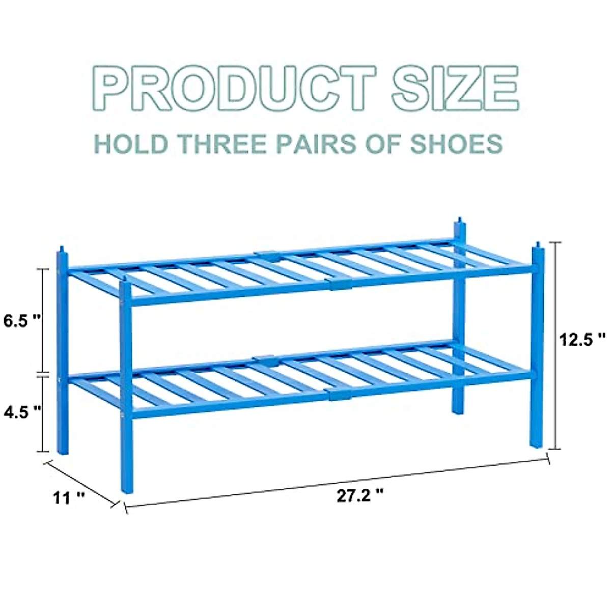 quiqear Bamboo Shoe Rack, 2 Tier Shoe Rack Organizer, Stackable & Durable Shoe Shelf Holder, Free Standing Shoe Racks, Shoe Storage Organizer for Entryway, Closet, Hallway (Blue)