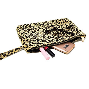 Me Plus Women's Clutch Pouch Wristlet Purse Bag Zipper Closure (2 Patterns) (Leopard-Beige)
