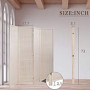 FDW Room Divider Room Divider Wall Folding Privacy Wooden Screen 4 Panel 72 Inches High 17.7 Inches Wide Room Divider for Living Room Bedroom Study,Natural