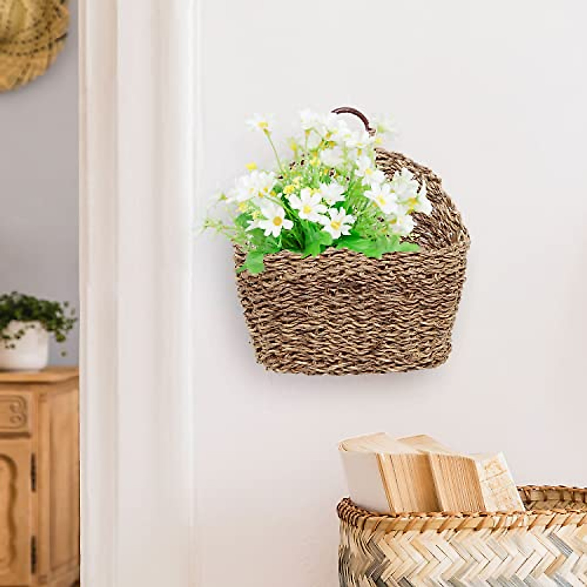 MyGift 6.5 Inch Handwoven Rattan Wall Hanging Storage Basket, Small Decorative Baskets