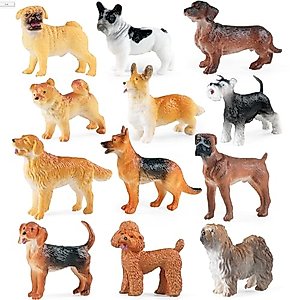 12PCS Mini Dog Figurines, Realistic Dog Figures Toy Set, Plastic Puppy Figures, Miniature Dog Animals Toy, Puppy Dog Cake Topper Cupcake Topper, Easter Eggs Birthday Christmas Gift for Girls Boys