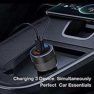 S23 S22 Ultra USB C Fast Car Charger, 3 Port 66 W Car Charger PD3.0 Dual QC 3.0 Type-C Car Charger Adapter for Samsung Galaxy Z Fold 4/Z Flip/3/4/S22/22+/S21/S20/Ultra/Note 20 Galaxy Tab (6 ft Cable)