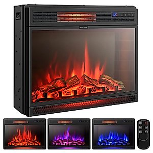 S AFSTAR 29 Inches Electric Fireplace Insert, 900/1350W Recessed Electric Fireplace w/ 3 Available Flame Colors & 4 Brightness, Touch Screen & Remote Control, Wall Mounted Electric Fireplace Heater