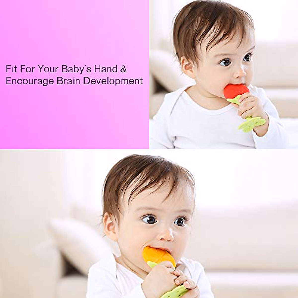 Teething Mittens for Baby (2 Pack) with Baby Teething Toys (3 Pack), Self Soothing Pain Relief Mitt, Silicone Baby Teethers, BPA-Free, Natural Organic Freezer Safe for Infants and Toddlers