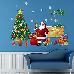 Santa Claus Christmas Tree Wall Decals Christmas New Year Peel and DIY Stickers Decoration for Home Office Nursery Decor
