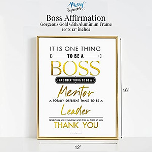 Gift For Boss Mentor Leader - 9" x 12" Metal Frame - For Both Men & Women - Christmas or Boss Day Present - Desk and Wall Art Boss Office Décor (Gold)