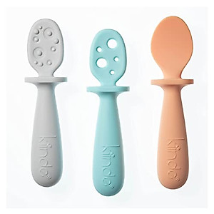 Kiinde Silicone Baby Spoons | Set of 3 Toddler Utensils for Teething & Baby Led Weaning | Developmental Meal Set of Non-Toxic Self Feeding Baby Utensils & Spoons | For Kids Ages 0-12 Months & Beyond
