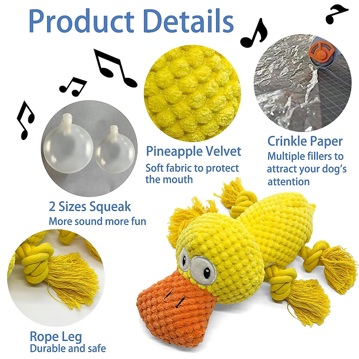 Indestructible Dog Squeak Toys for Big Dogs, Durable Chew Toys for Aggressive Chewers, Tough Stuffed Animals, Toys with Cotton Material and Crinkle Paper,Suitable for Large, Medium and Small Dogs