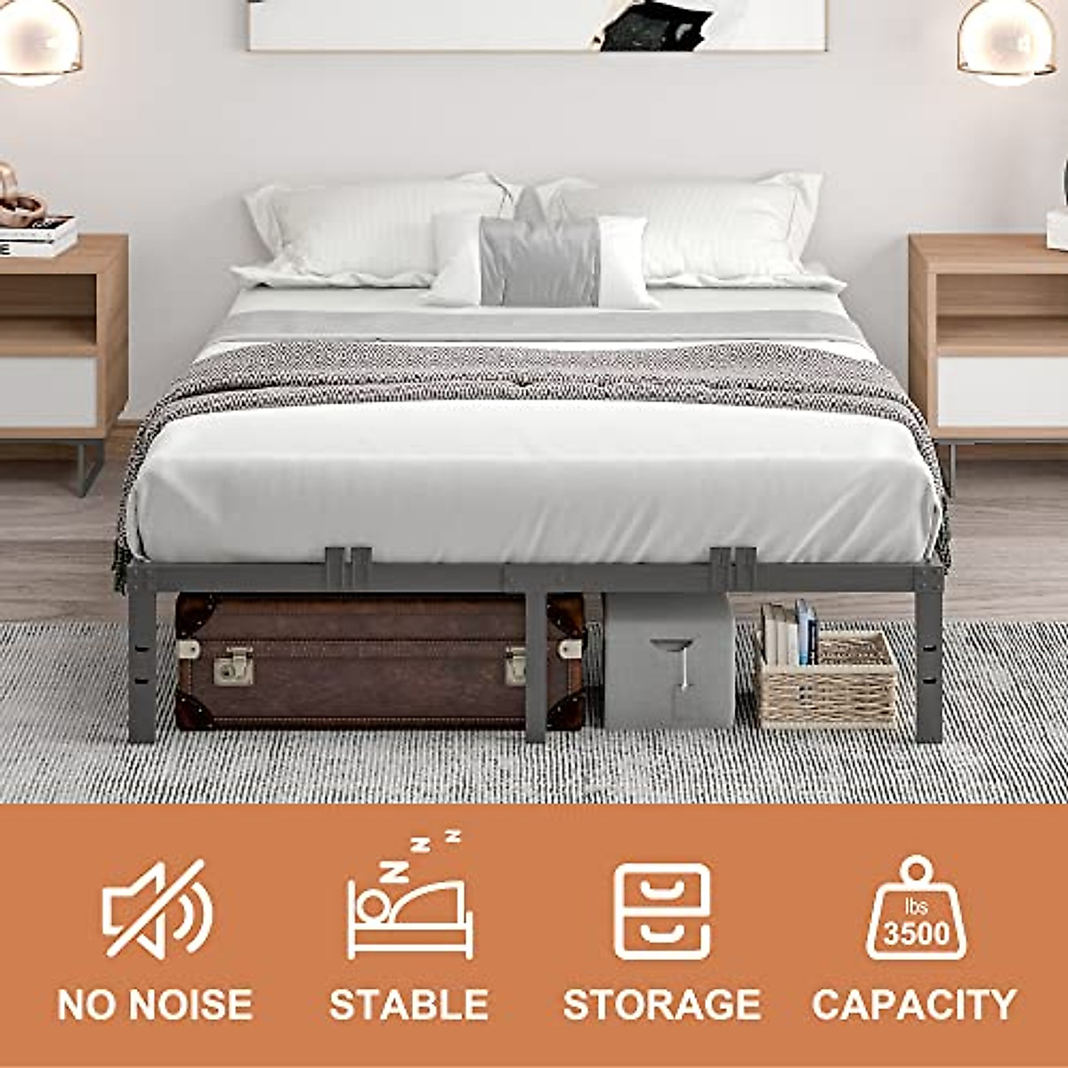 Umyder Full Size Bed Frame with Steel Slats Support,Sturdy and Durable No Box Spring Needed 14 Inch High Platform Metal Bedframes Black Heavy Duty 3500lbs,Noise Free,Easy Assembly