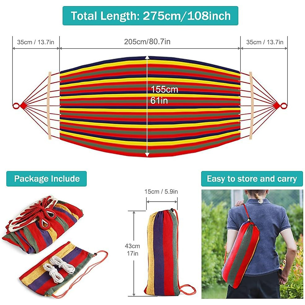 MOSFiATA Camping Hammock 550lb Upgraded Thickened 320G Canvas Fabric Single Hammocks with Two Anti Roll Balance Beam and Sturdy Metal Knot Tree Straps for Camping, Patio, Backyard, Outdoor