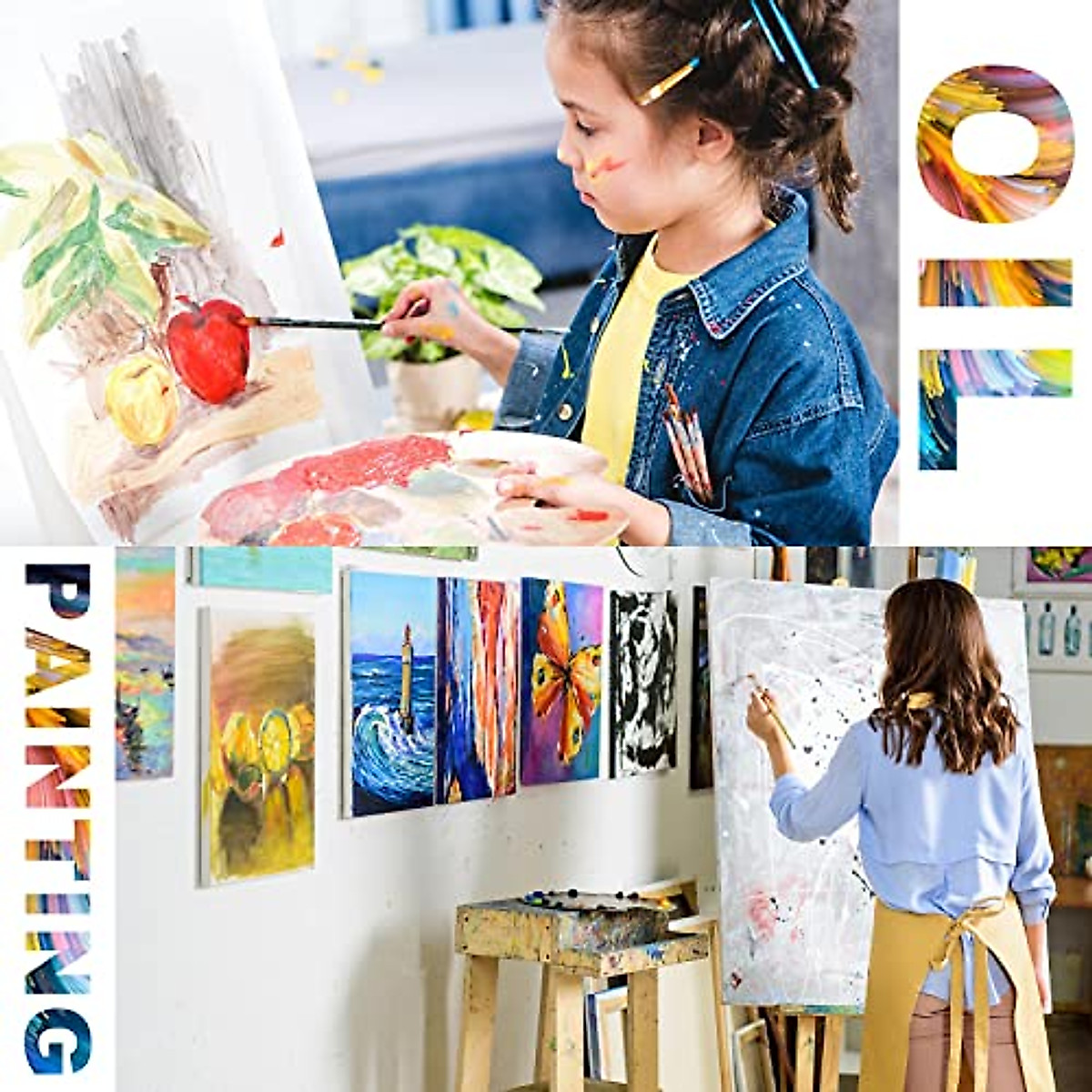 Chinco 12 Pieces Stretched Painting Canvas Side Length Blank Canvas Triangle Square Hexagon Shape Fabric Canvas Panels Boards Art Supplies for Painting Acrylic Pouring Artist Painters(8 Inch)