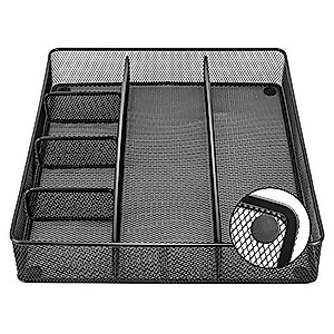 Amazon Basics Desk Drawer Organizer for Office and Home, Metal Mesh, 6 Compartments, Black